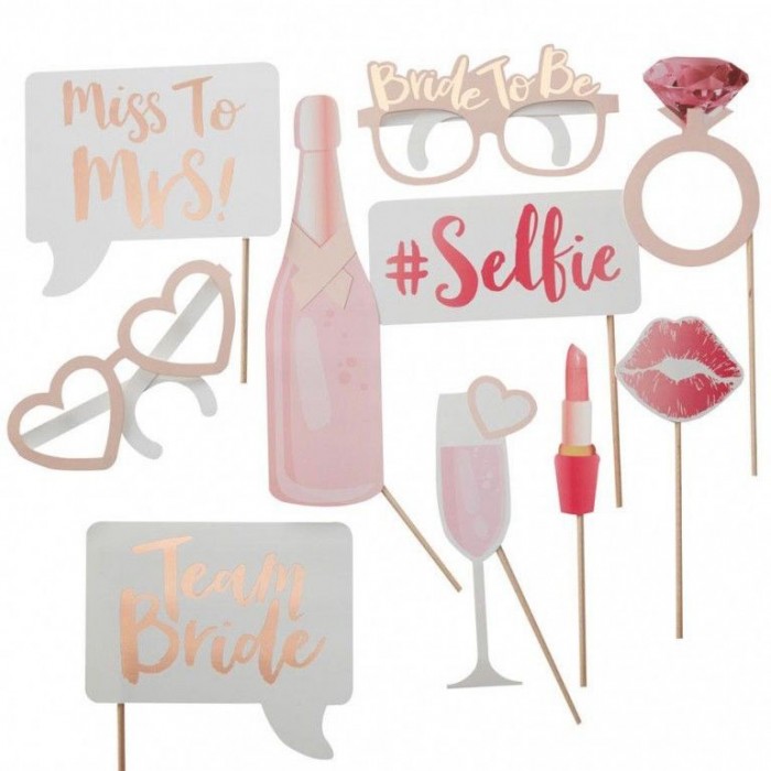 Hens Night Photo Props 10 Piece Selfie Rose Gold